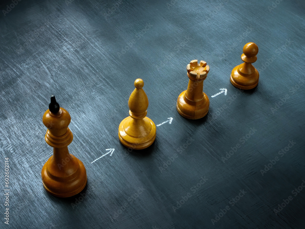 Line of chess pieces and arrows as a concept of succession planning ...