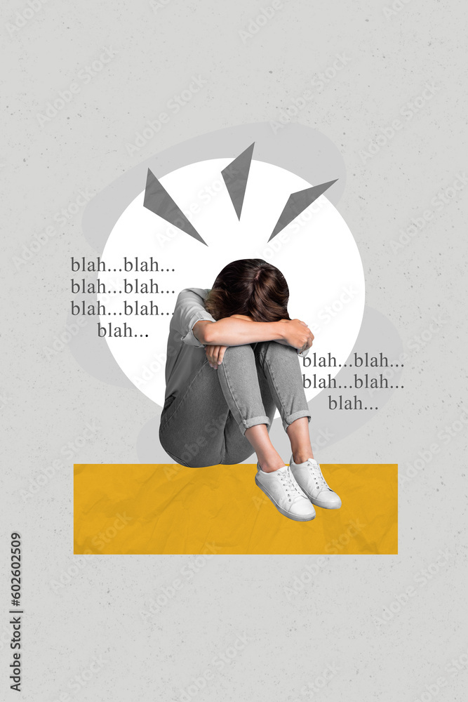 Vertical photo conceptual collage of society talk wrong rumors girl ...