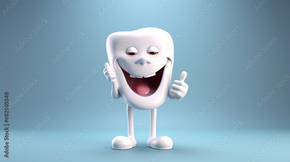 3D realistic happy white tooth character. Tooth cartoon with thumbs up ...