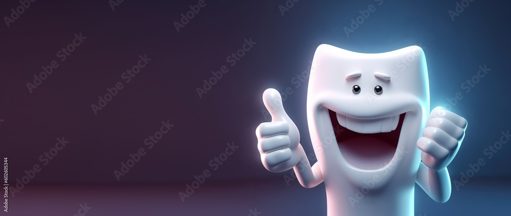 3D realistic happy white tooth character. Tooth cartoon with thumbs up ...