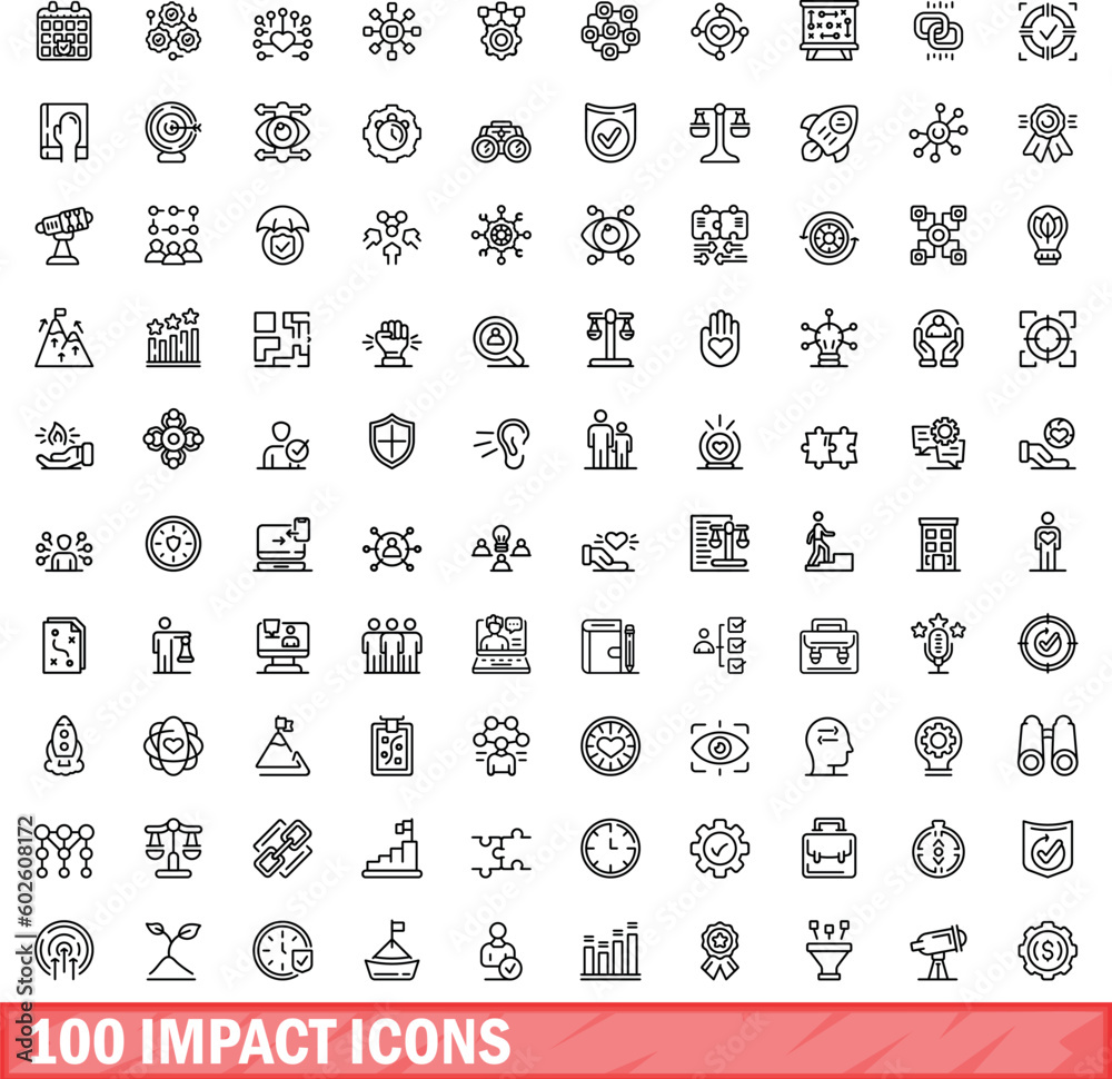 100 impact icons set. Outline illustration of 100 impact icons vector ...