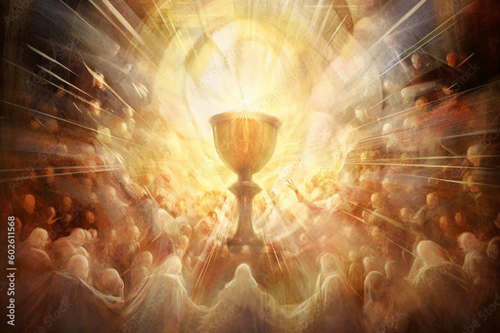A captivating illustration of the Eucharist surrounded by rays of light ...
