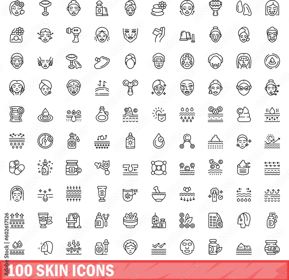 100 skin icons set. Outline illustration of 100 skin icons vector set ...