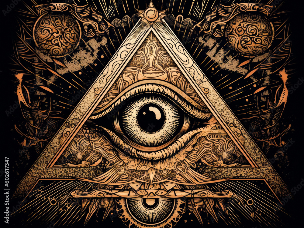 All seeing eye , illuminati symbol in triangle with light ray, tattoo ...