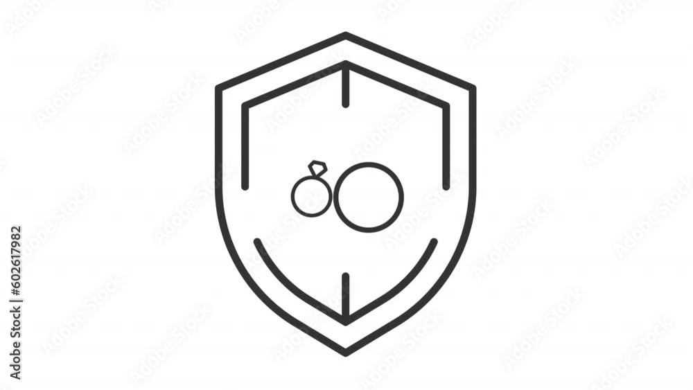 Family law icon animation. Animated line shield with wedding rings ...
