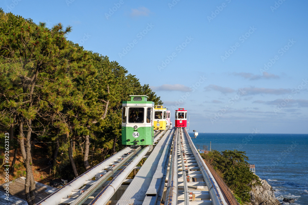 Sky Capsule Haeundae Blue Line Park in Busan, South Korea Stock Photo ...