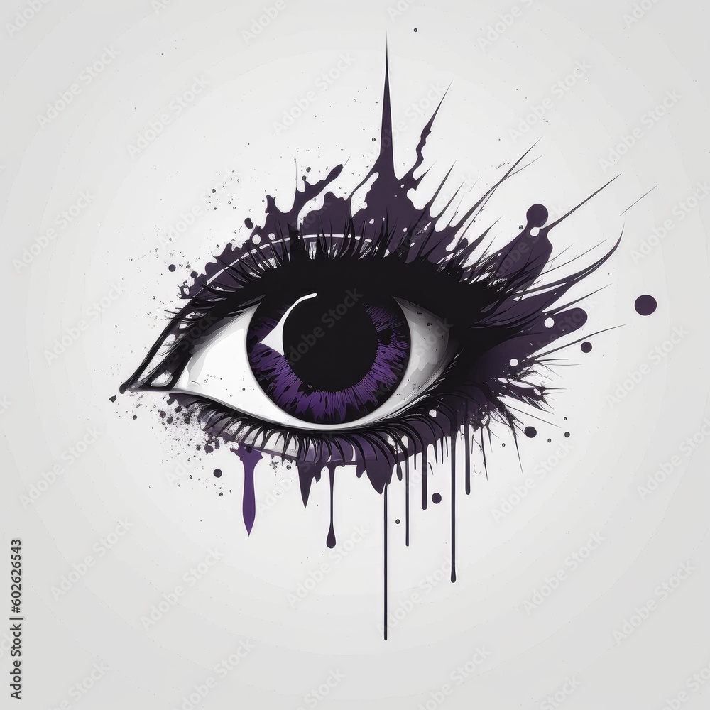 Logo of an eye black and white deep purple iris minimalist style ...