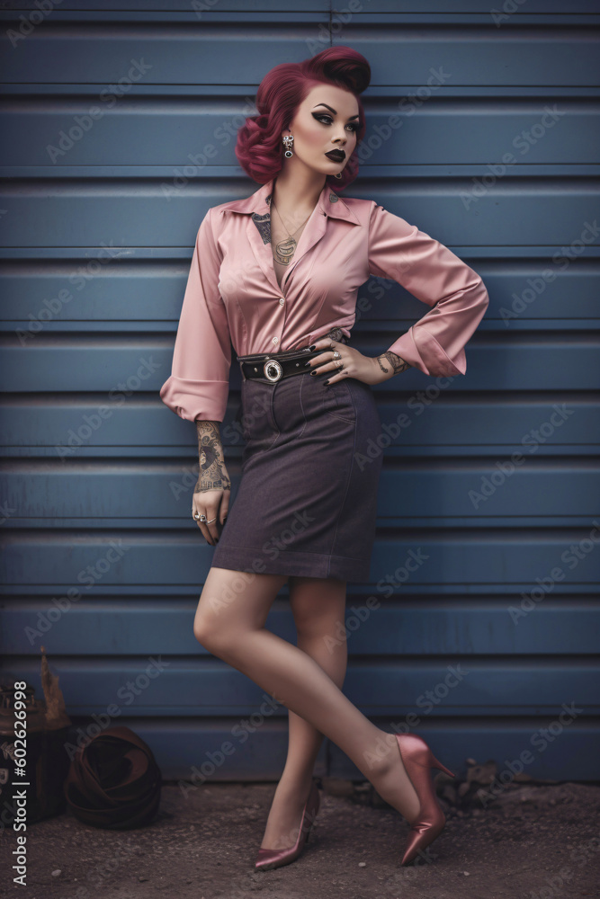 strict teacher with red hair and a dynamic pose from the 20th century ...