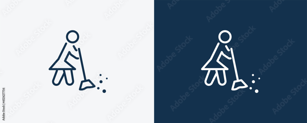 woman sweeping icon. Outline woman sweeping icon from humans and ...