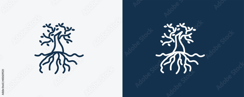 tree and roots icon. Outline tree and roots, tree icon from ecology ...