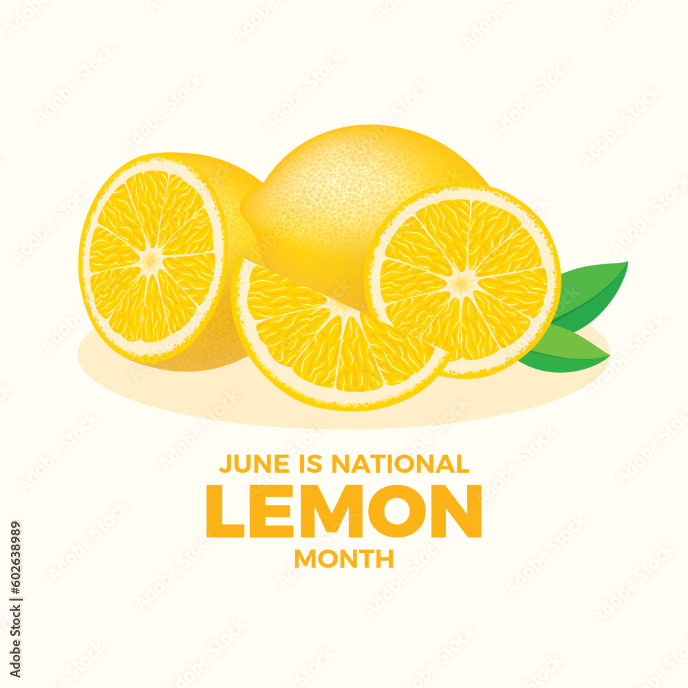 June is National Lemon Month vector illustration. Pile of fresh juicy ...