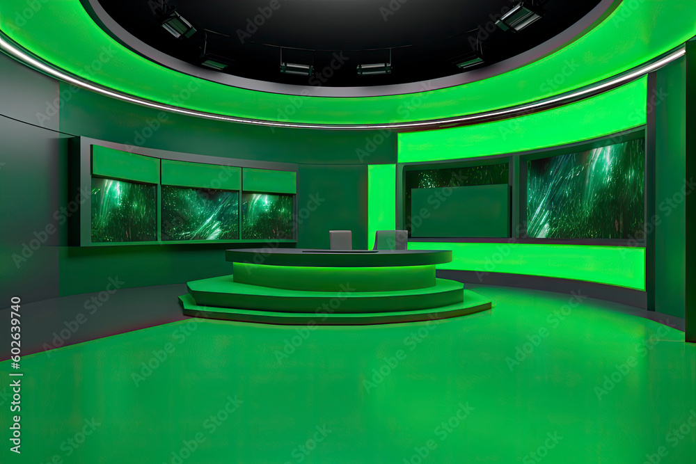 VirtualTV Studio Set. green screen background. 3d Rendering Virtual set ...