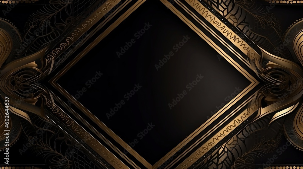 Gold frame border in black luxury background. Created with Generative ...