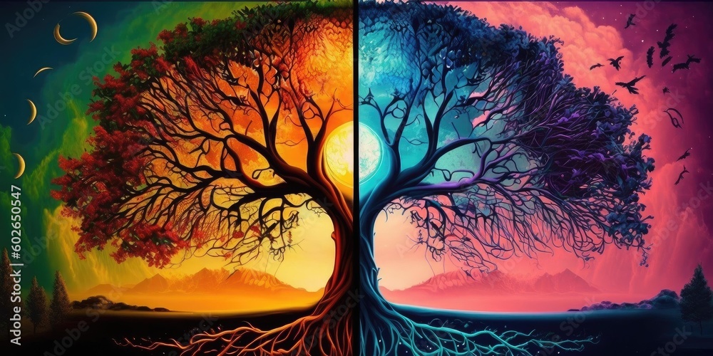 Dreamlike fantasy hand drawn style of life tree. superlative generative ...