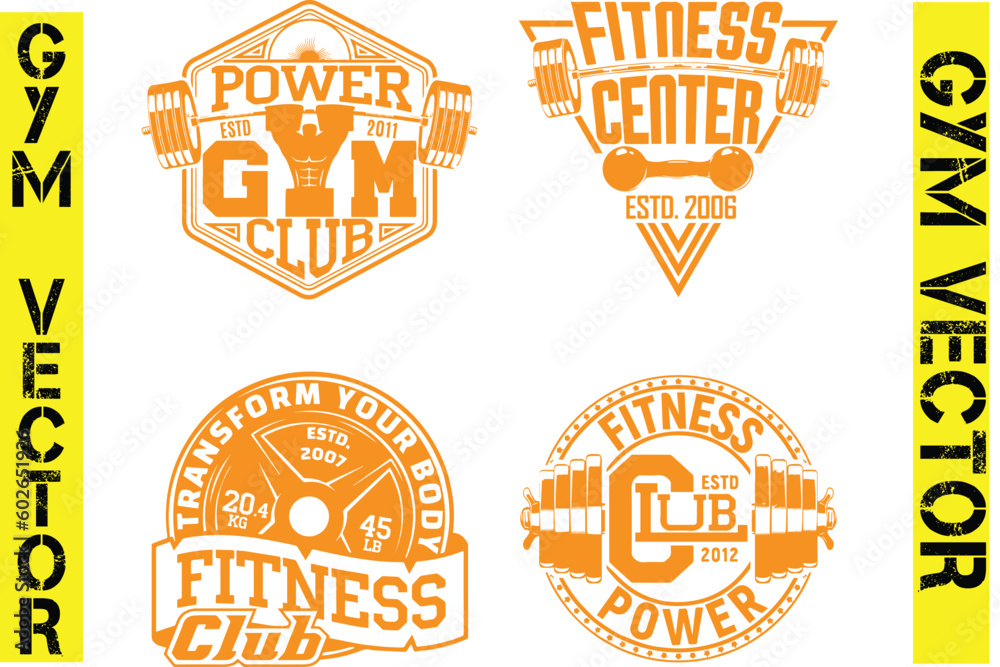 Gym fitness elements set Vector elements for vintage fitness and gym ...