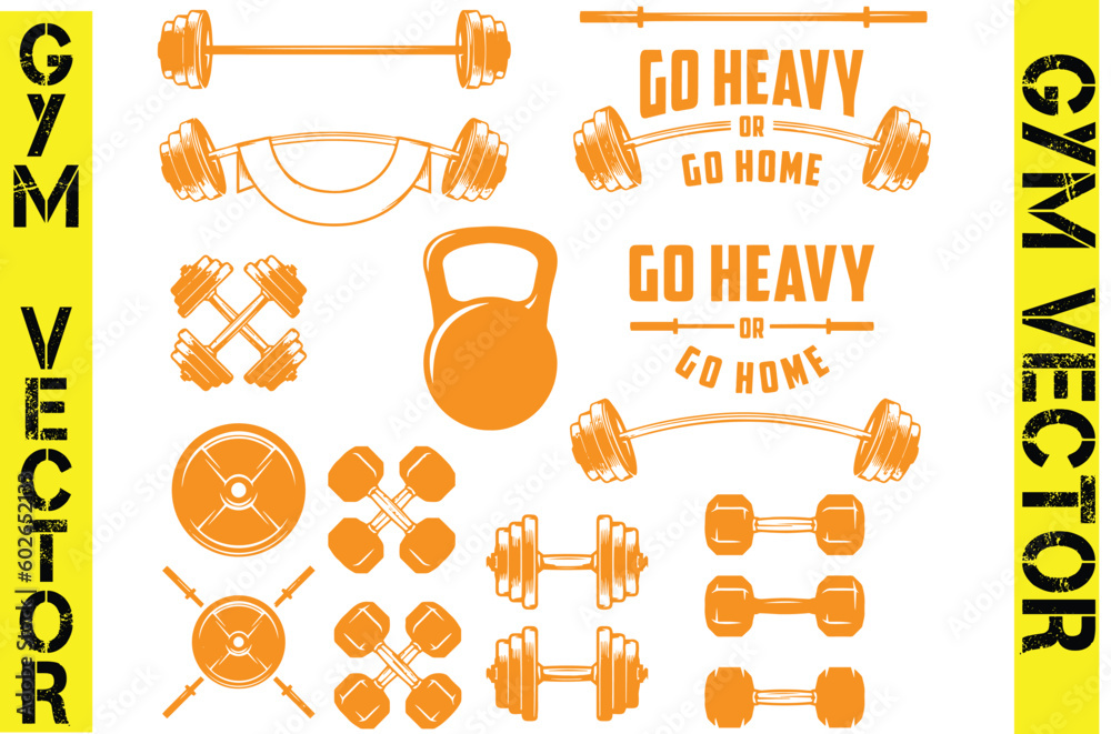 Gym fitness elements set Vector elements for vintage fitness and gym ...