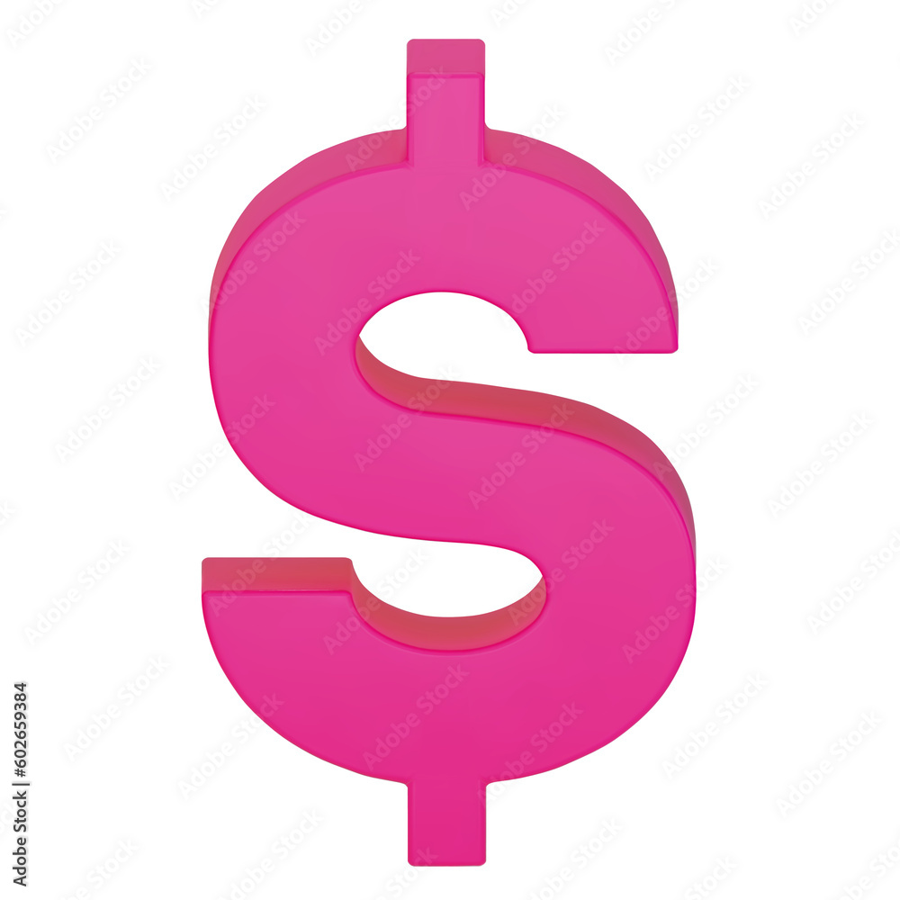 Pink US dollar currency symbol isolated on white background. Pink ...