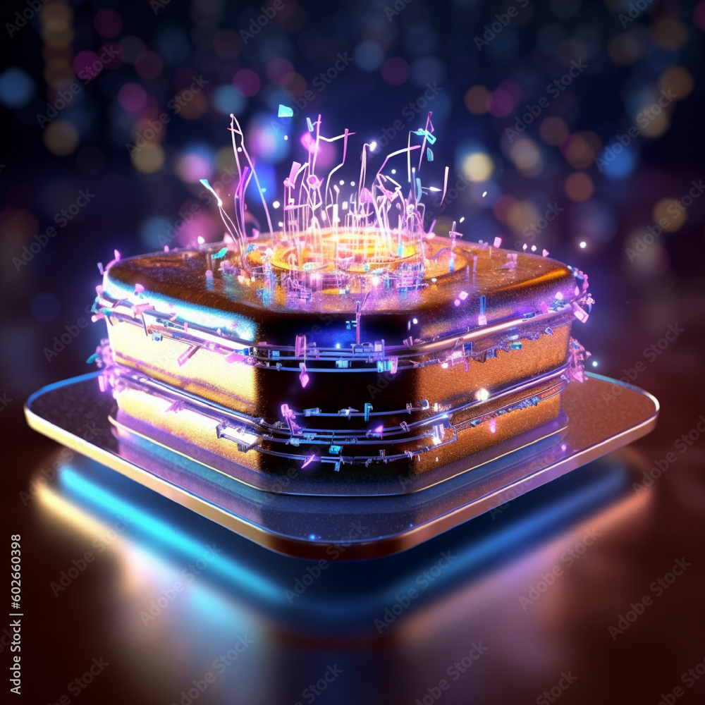 happy birthday celebration, birthday cake and digital technology ...