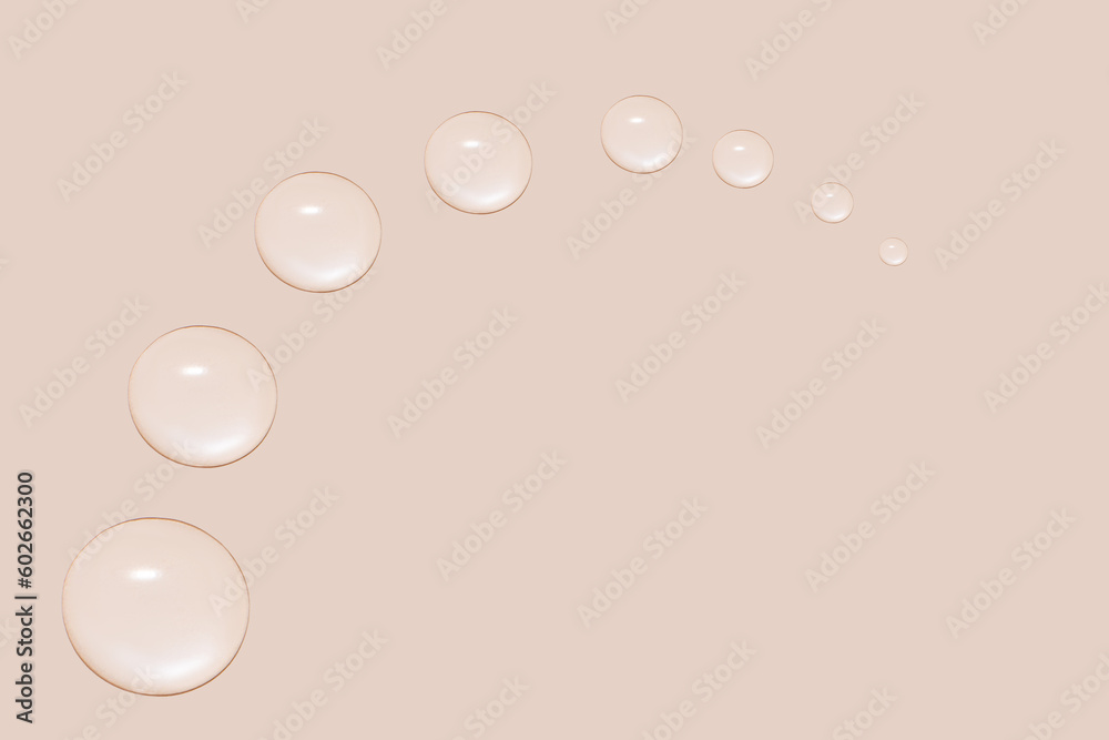 Drops of transparent gel or water in the shape of a semi-circle, with ...
