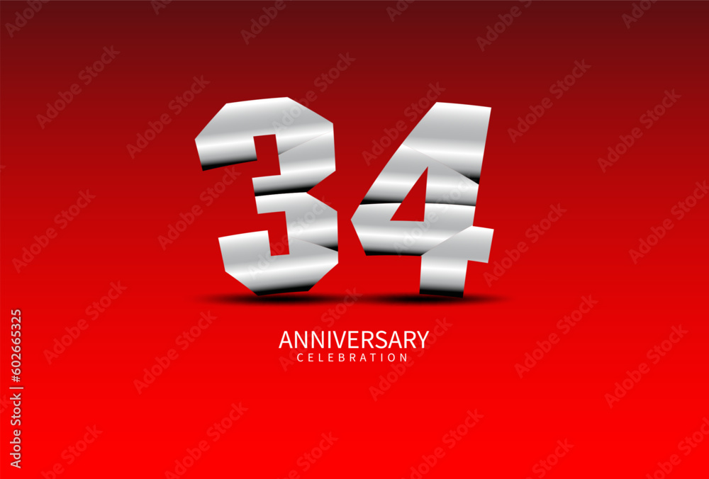 34 Year Anniversary Celebration Logo silver vector, 34 Number Design ...