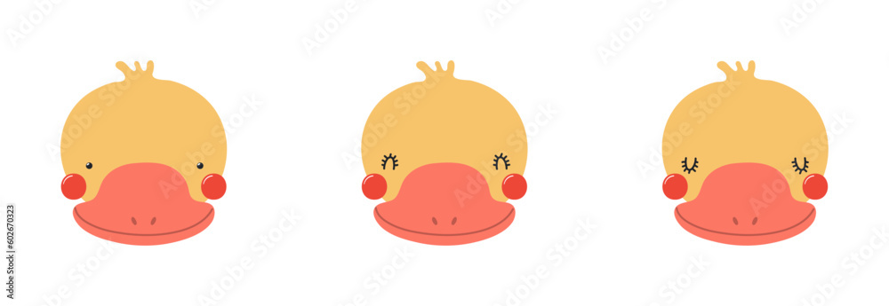 Cute funny duck faces illustrations set. Hand drawn cartoon character ...