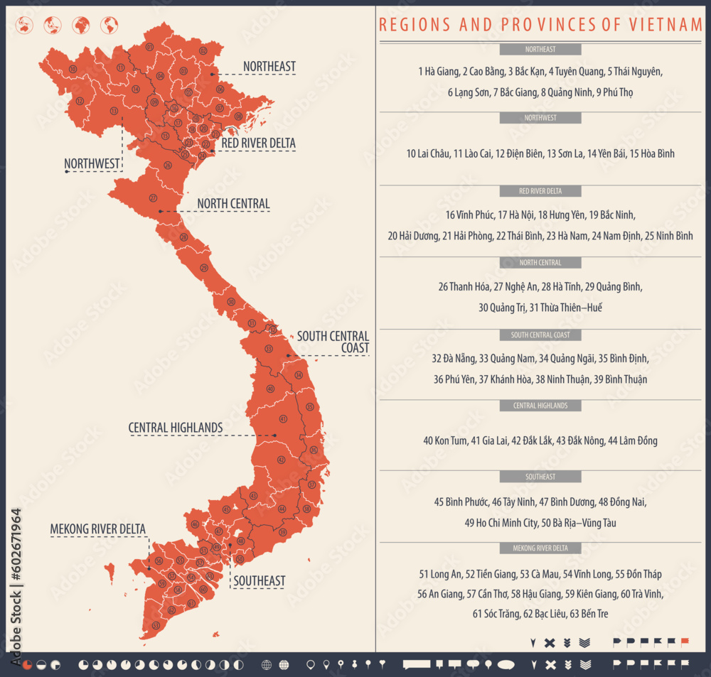 Infographic map of Vietnam with administrative division into regions ...