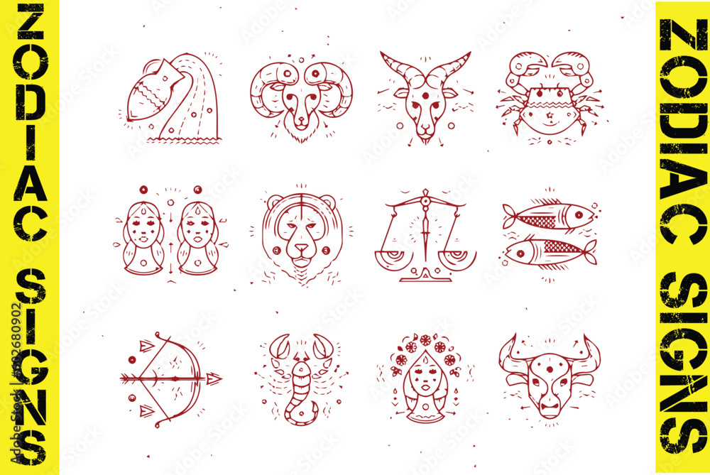 Vetor de Chinese zodiac signs icons vector image, Zodiac signs icons ...