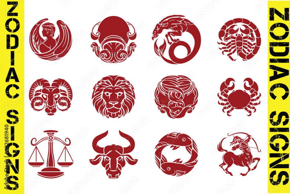 Chinese zodiac signs icons vector image, Zodiac signs icons vector ...