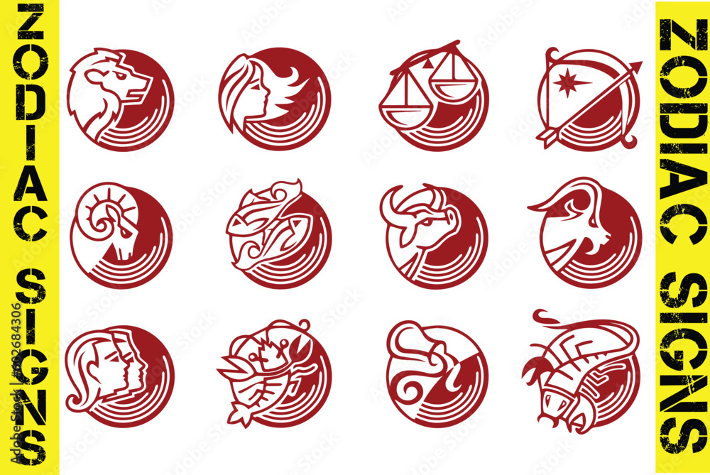 Zodiac symbols vector image, Chinese zodiac signs icons vector image ...