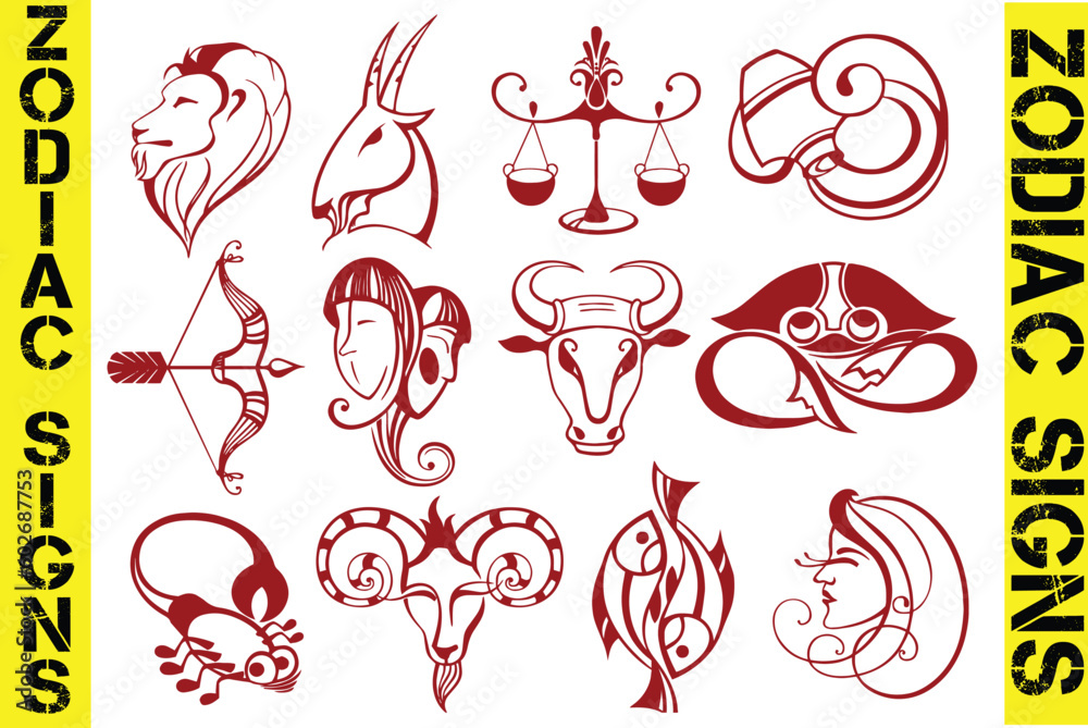 Zodiac symbols vector image, Chinese zodiac signs icons vector image ...
