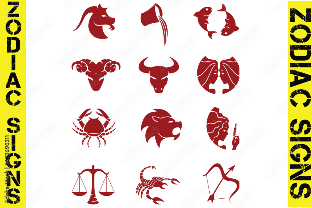 Vetor de Zodiac symbols vector image, Chinese zodiac signs icons vector ...