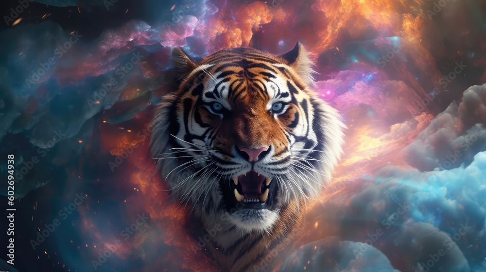Tiger Nebulae And Galaxies Float In Space In The Smokelike Clouds Of ...