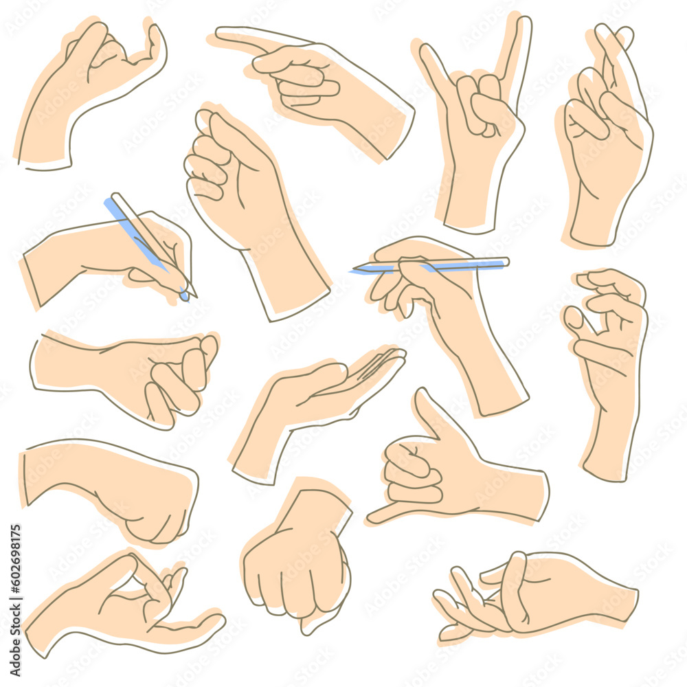 Set of symbolic hand gestures. Expression of emotions with gestures ...
