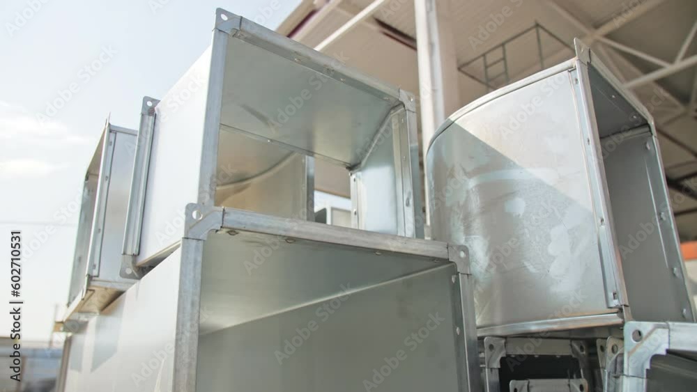 Metal square pipe parts of ventilation system in maintained building ...
