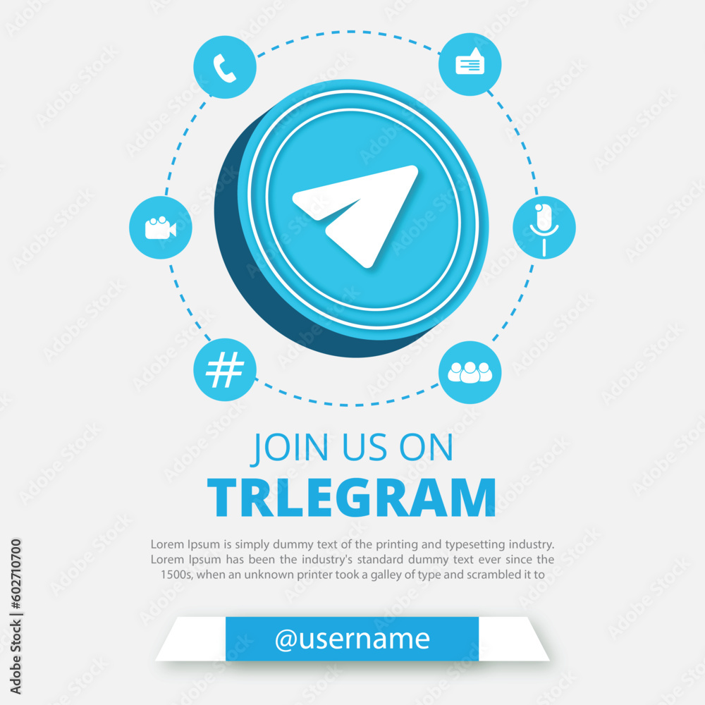 Join us on Telegram social media banner with a 3d round circle ...