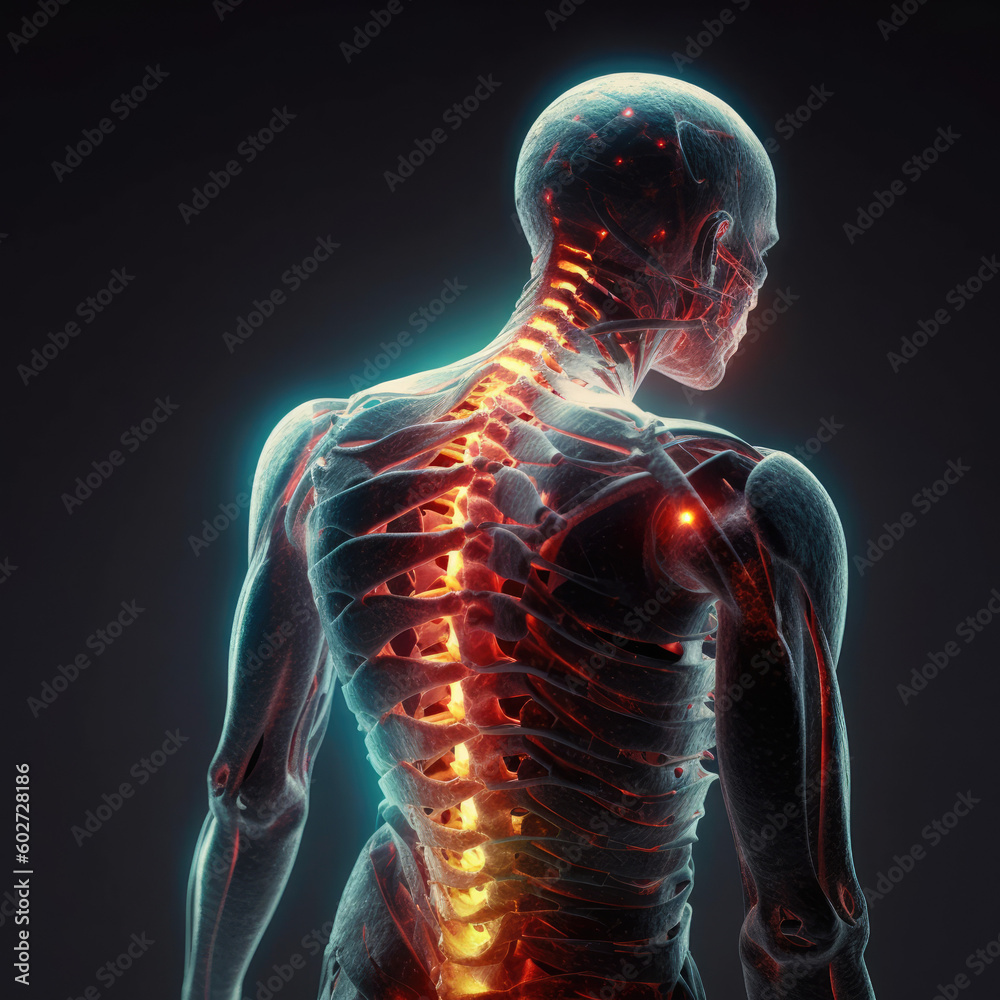 Bad Postural Issues. Man with poor posture and back pain in a dark ...