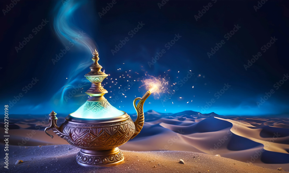 Photo & Art Print Aladdin's mysterious lamp with glowing smoke, at the ...