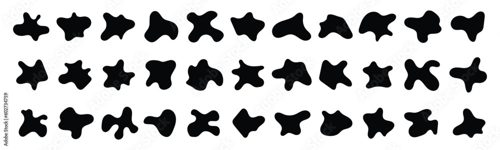 Abstract fluid black blob shape vector set. Collection of amoeba ...
