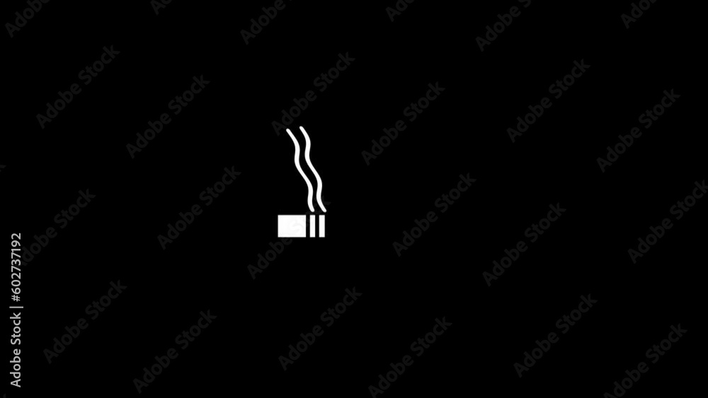 Burning Cigarette Sign Animation with Smoke symbol. Isolated in solid ...