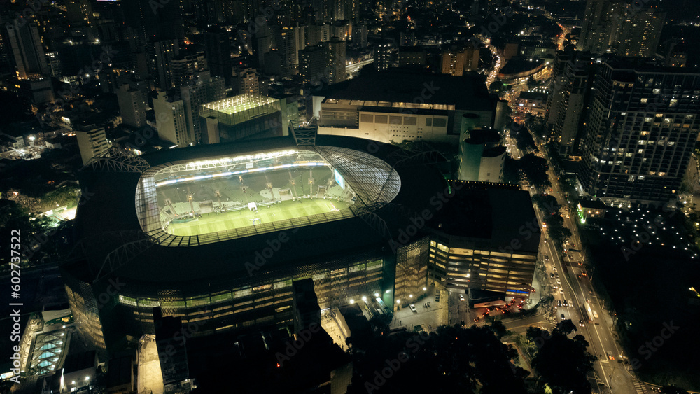 Arena Allianz Parque in São Paulo capture by a drone at night. São ...