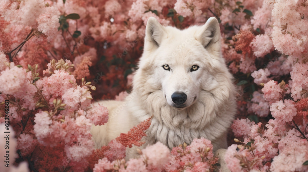 Wolf Surrounded by Beautiful Flowers in a Muted Pastel Aesthetic with ...