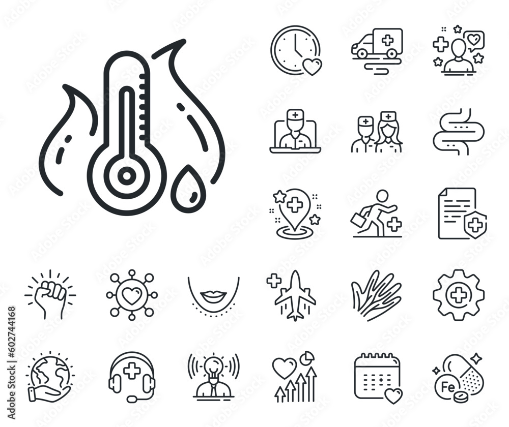Thermometer sign. Online doctor, patient and medicine outline icons ...