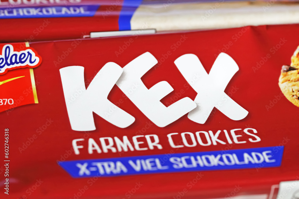 Viersen, Germany - May 9. 2023: Closeup of package De Beukelaer Kex ...