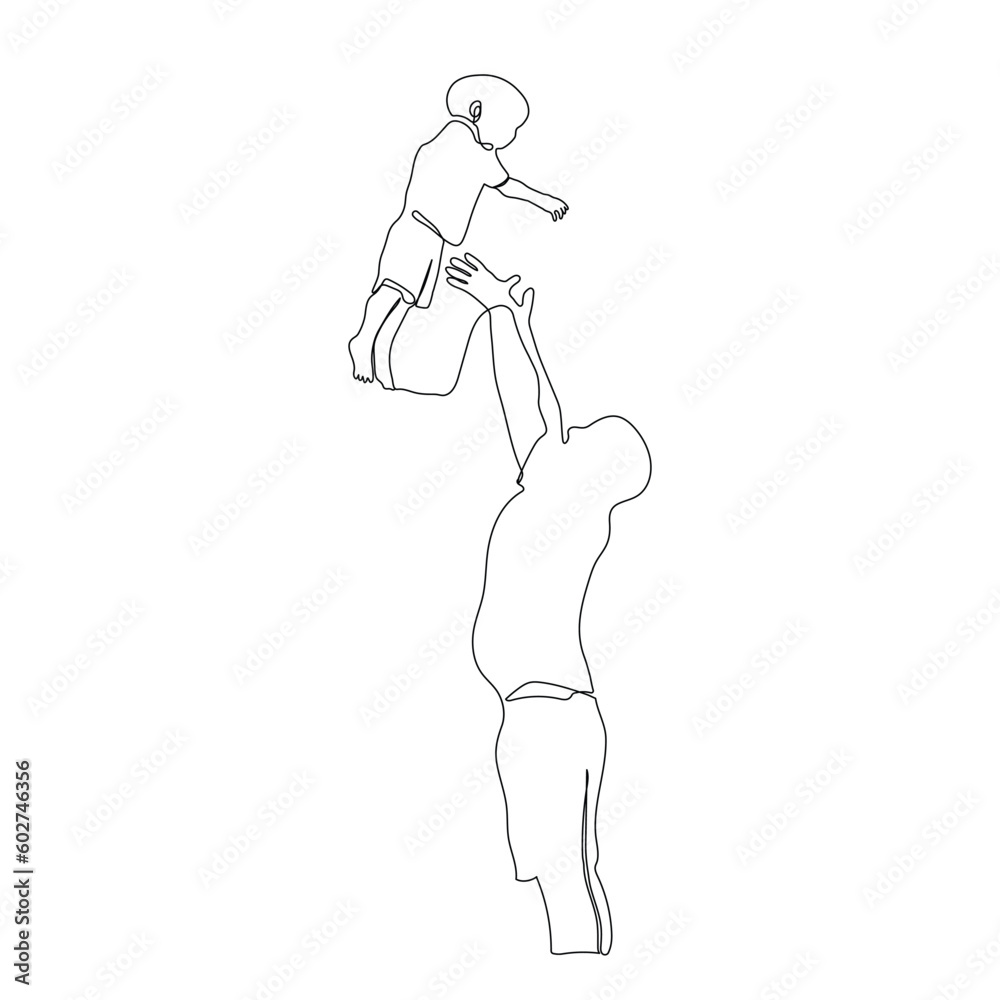 Father and son playing line art drawing. Happy father and son line art ...