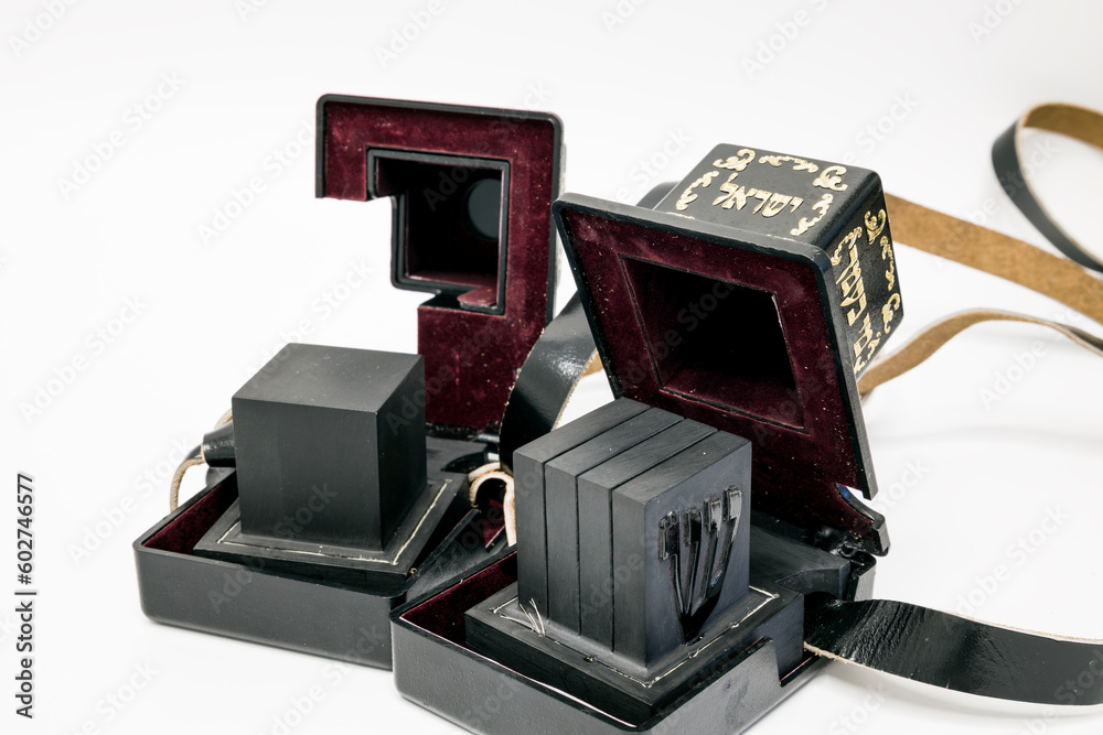 Fotografia do Stock: Tefillin or phylacteries . Pair of black leather ...