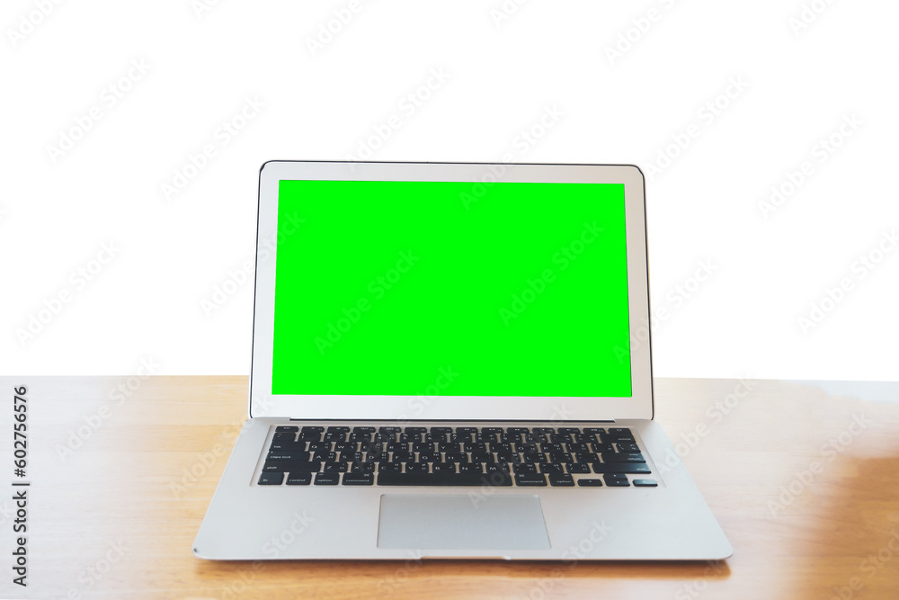 laptop with green screen on a transparent background (PNG). Stock Photo ...