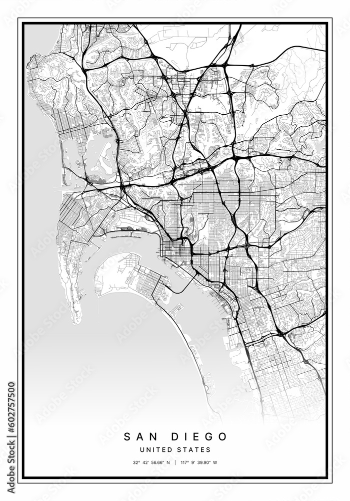 San Diego Map Wall Art | San Diego United States Map Art, Map Wall Art ...