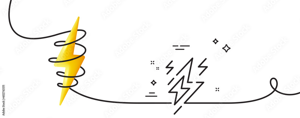 Lightning bolt line icon. Continuous one line with curl. Flash electric ...