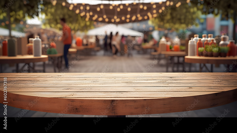 Outdoor local market stall, craft fair, farmers market empty table for ...