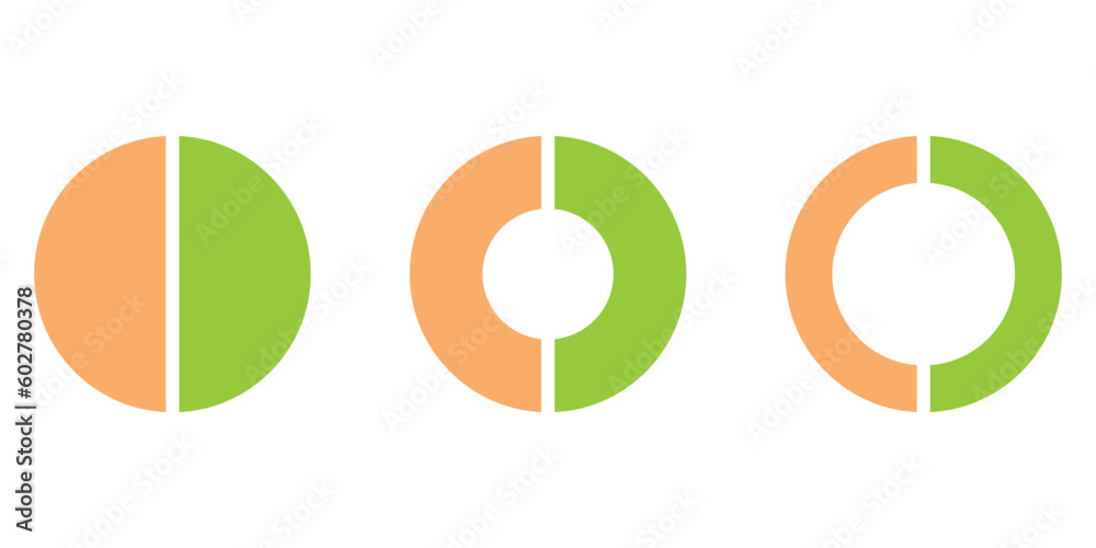Set of two parts of circle. Pie chart with two same size sectors ...